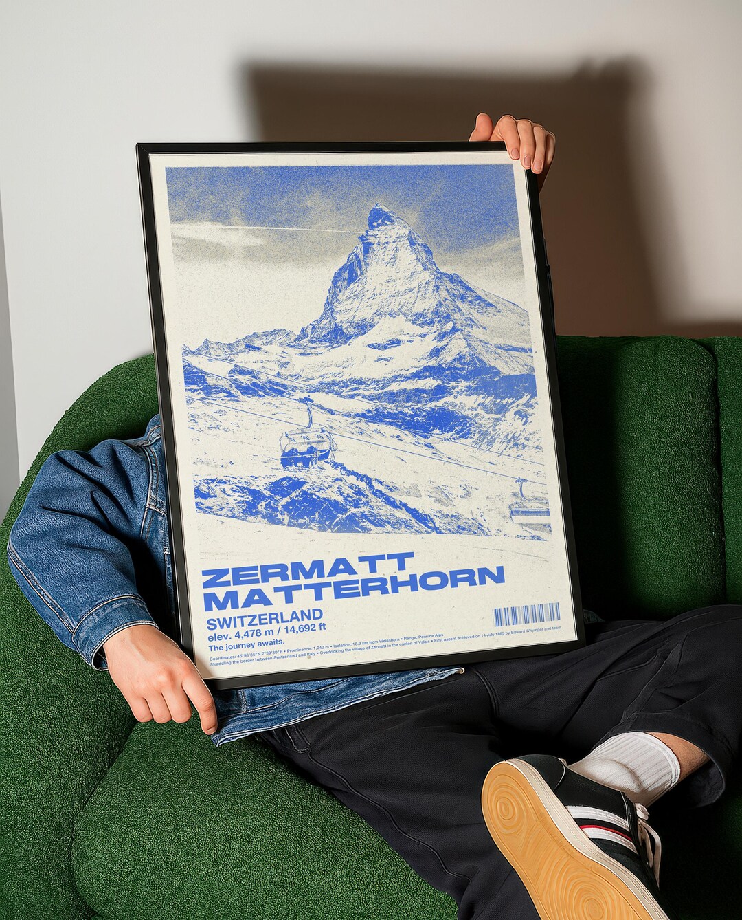 Retro Zermatt Matterhorn Graphic Poster – Blue Swiss Alps Travel Print ...