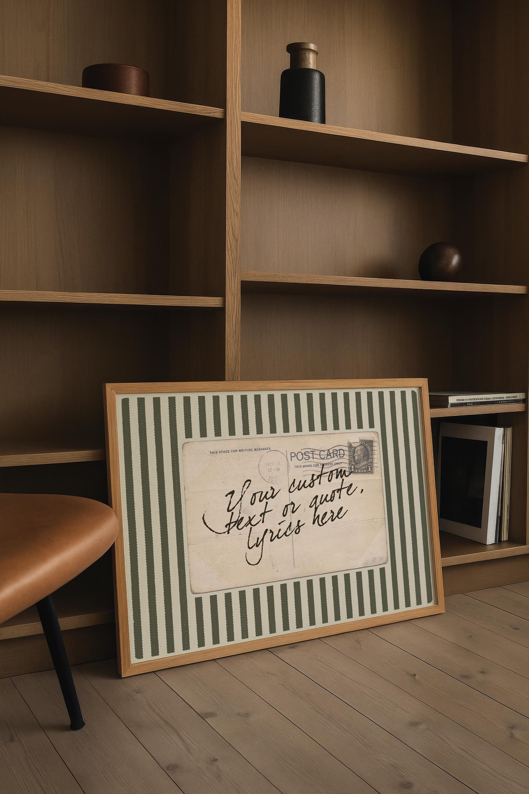 Custom Vintage Postcard Print – Green Striped Quote Art (digital ...