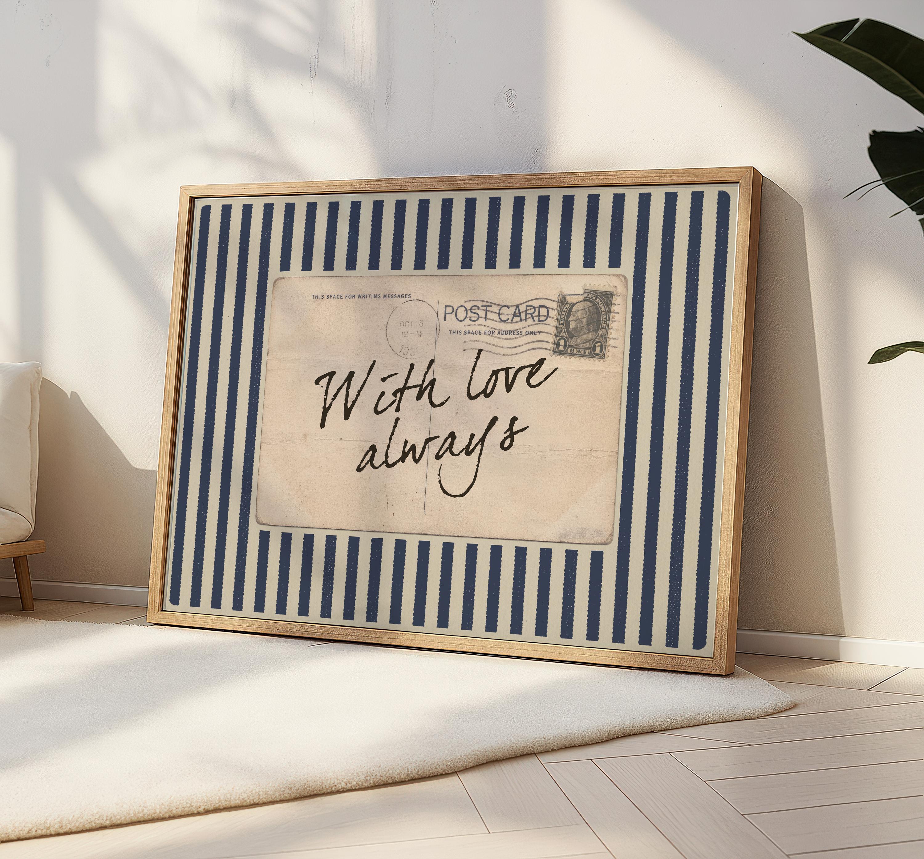 With Love Always Printable Art – Vintage Postcard Coastal Decor, Navy ...