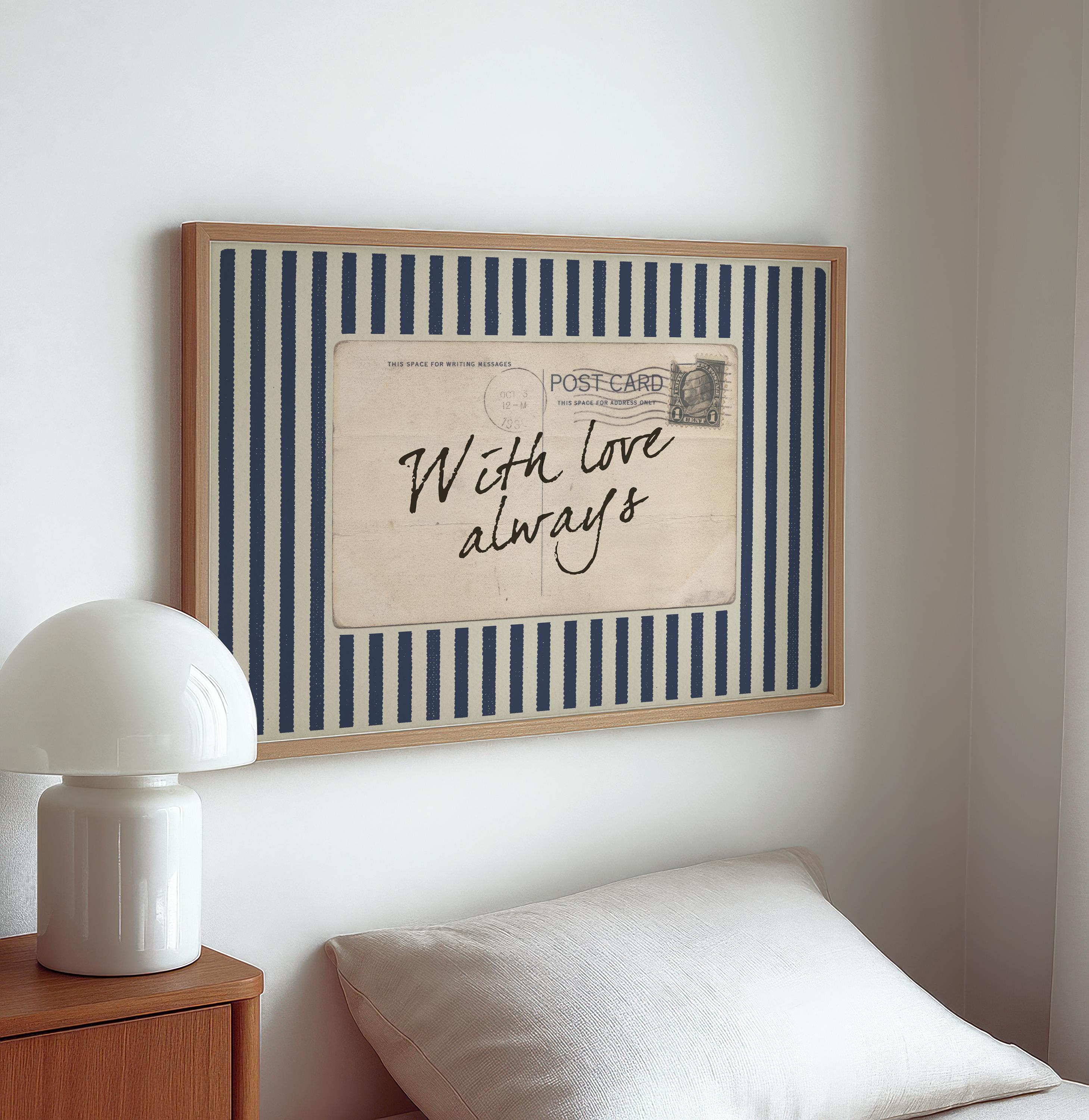 With Love Always Printable Art – Vintage Postcard Coastal Decor, Navy ...