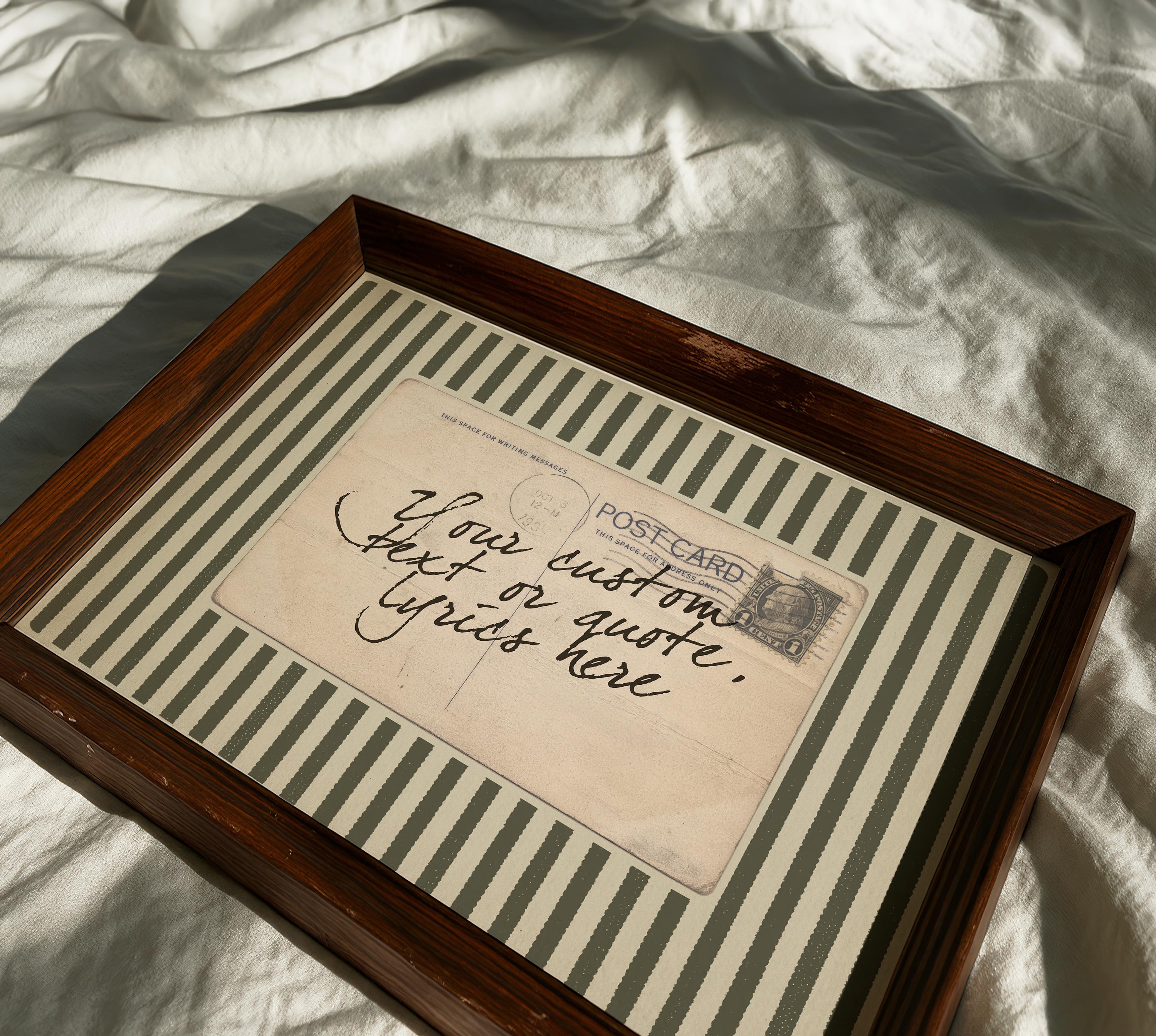 Custom Vintage Postcard Print – Green Striped Quote Art (digital ...