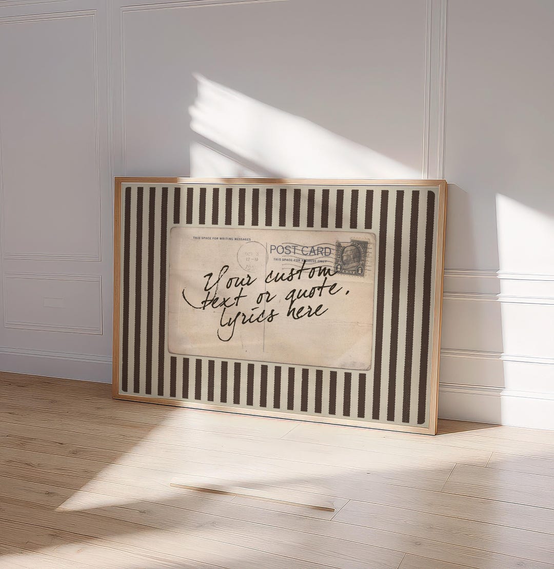 Custom Vintage Postcard Wall Art – Trendy Brown Striped Print, Quote or ...