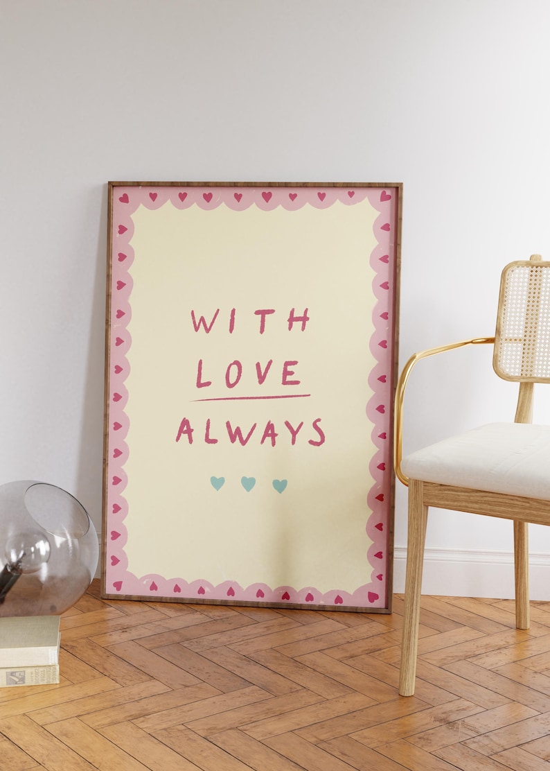 With Love Always Art Print – Pink Hearts Coquette Decor (digital ...