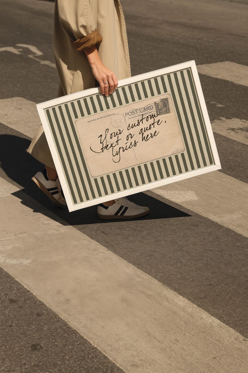 Custom Timeless Postcard Wall Art – Vintage Green Striped Print, Quote ...