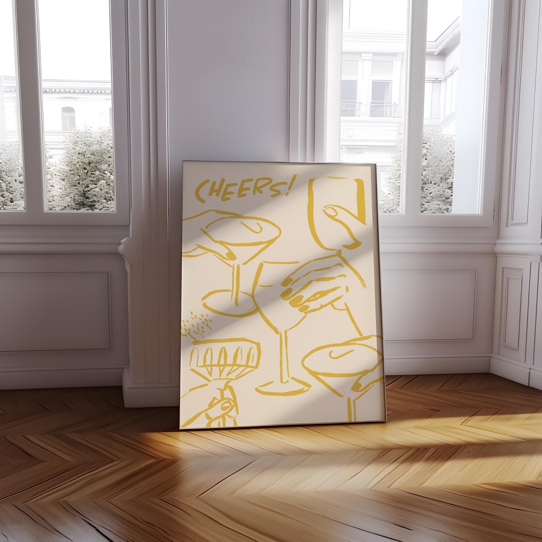 Yellow Cheers! Art Print: French Eclectic Wine Bar Decor (digital ...