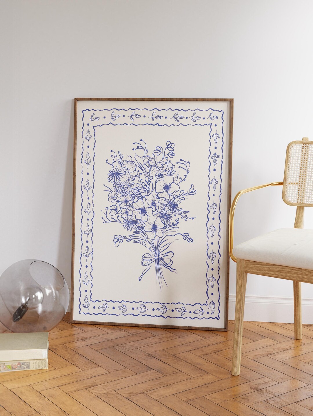Blue Floral Print – French Chinoiserie Toile Wall Art, Vintage ...