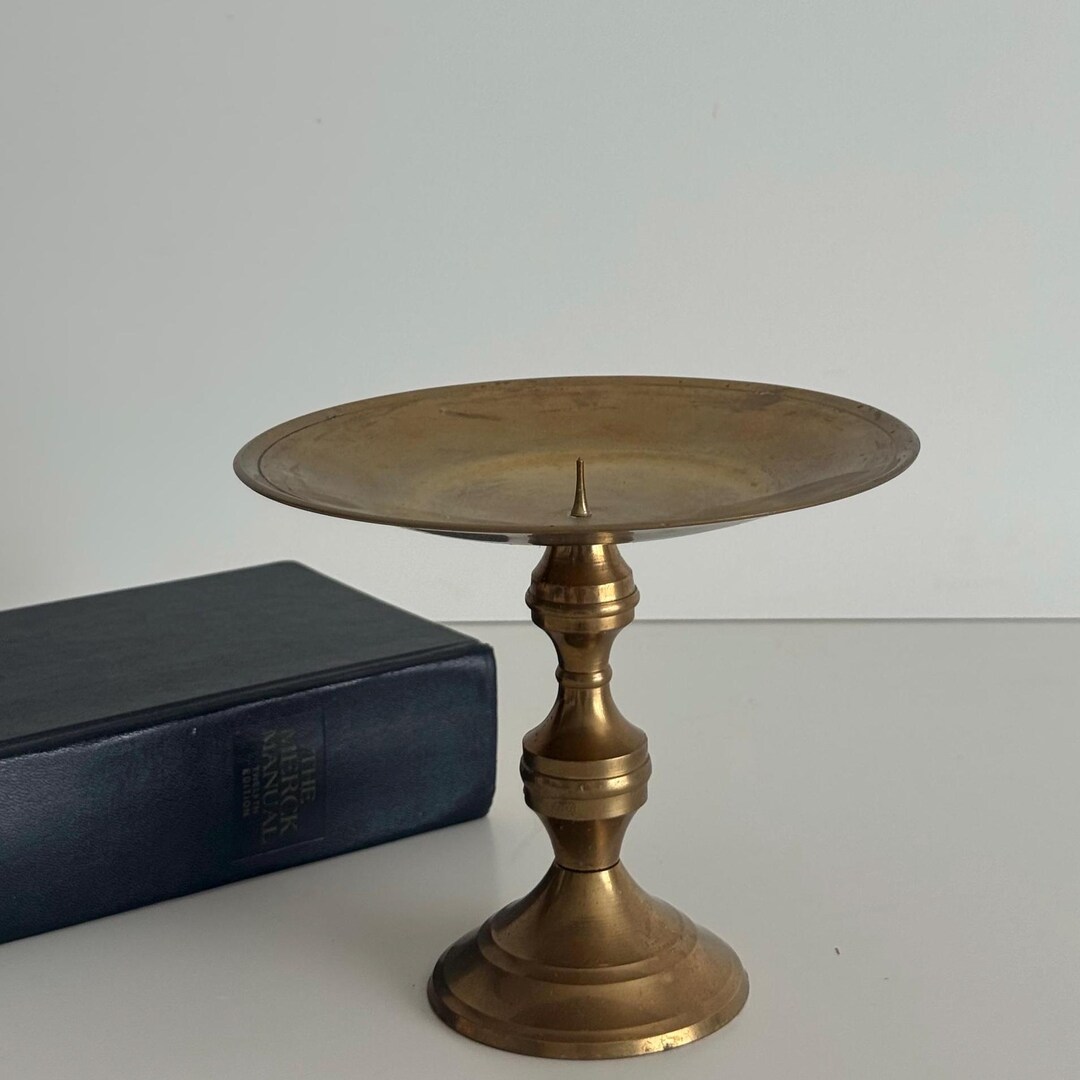 Vintage Brass Pedestal Candlestick | Large Candle Riser, Home Decor - Etsy