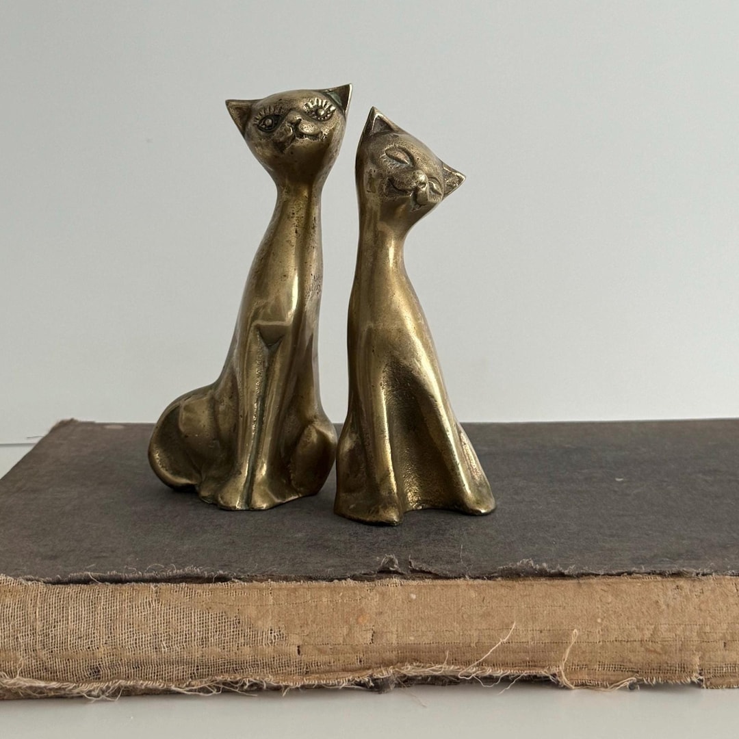 Vintage Pair of Brass Cats, Antique Brass Cat Figurines, Vintage Home ...
