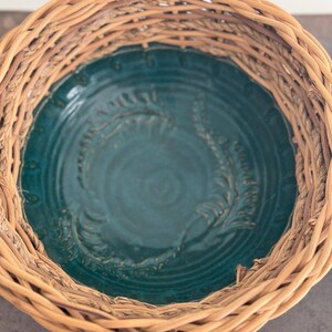 Vintage Green & Wicker Pottery Basket | Antique - Etsy