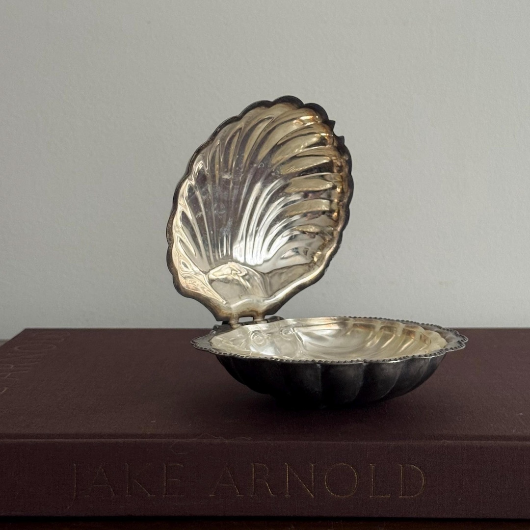 Vintage Silver Plated Clam Shell Dish | Lidded Trinket Bowl - Etsy