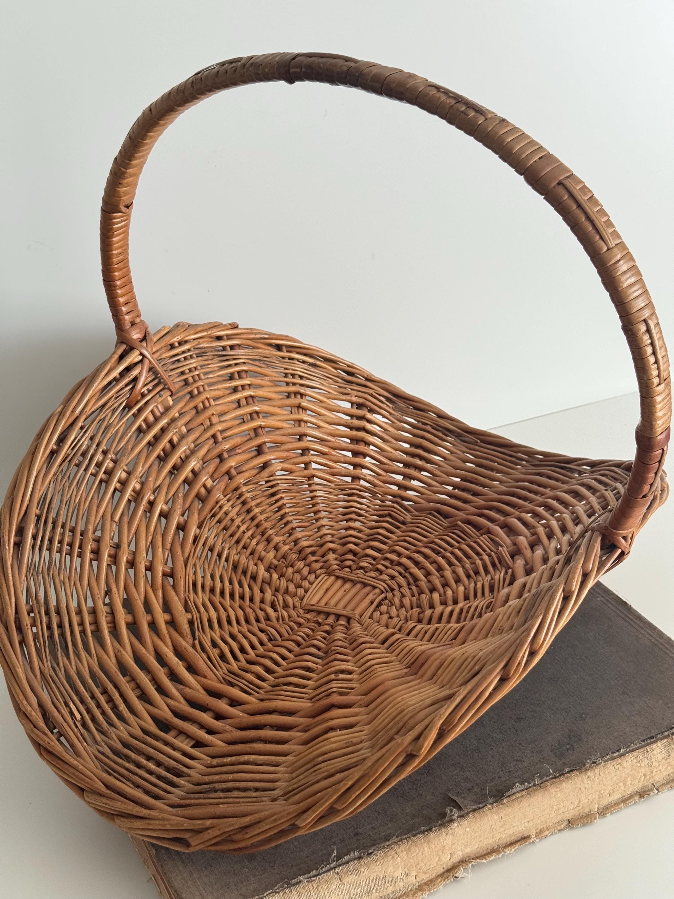 Vintage Wicker Basket, Magazine Basket, Blanket Basket, Vintage Woven ...