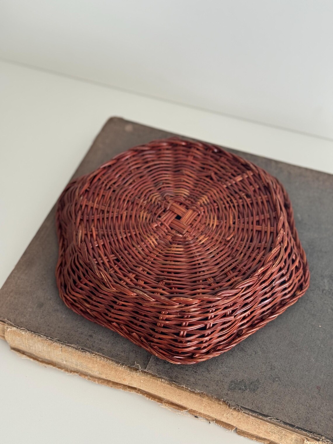 Dark Brown Wicker, Shaped Basket | Vintage Wicker - Etsy