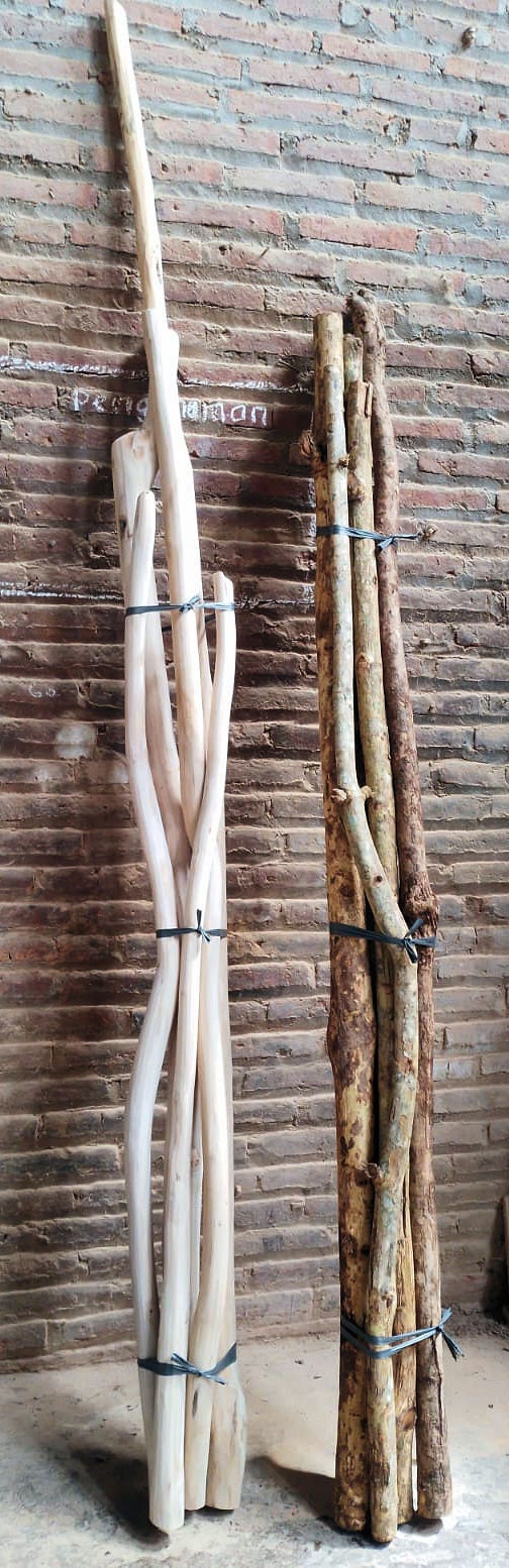 Bark on Teak Timber Log Pole - Etsy