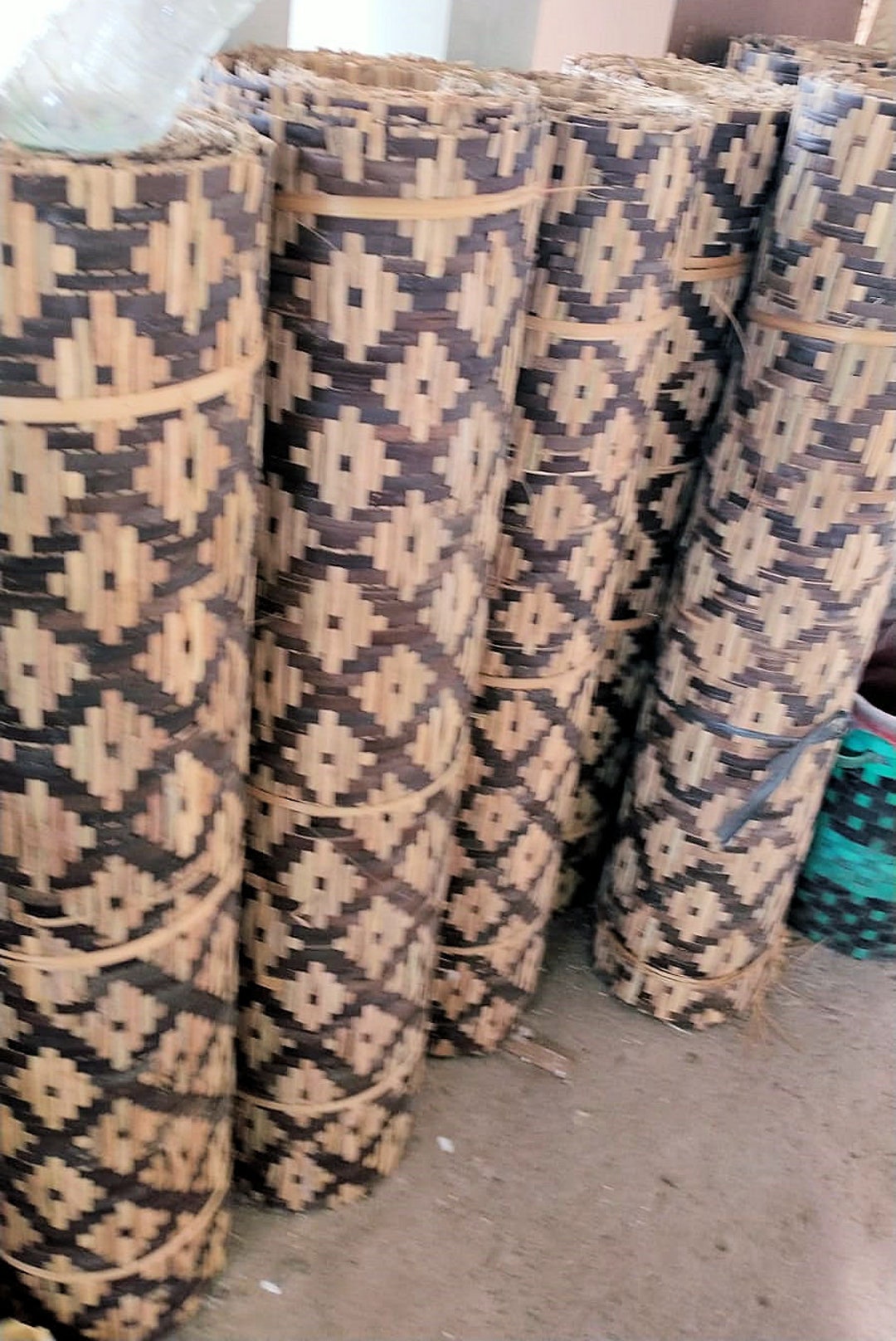 Woven Diamond Pattern Black and Yellow Bamboo Mat - Etsy