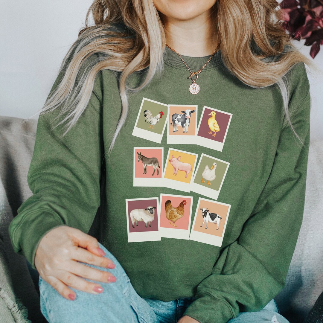 Farm Animal Sweatshirt Chicken Shirt Cow Shirt Polaroid Picture Shirt ...