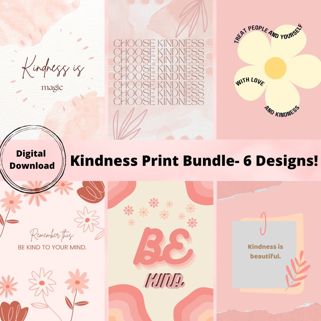 Kindness Art Print Bundle Multiple Designs Pastel Pink - Etsy