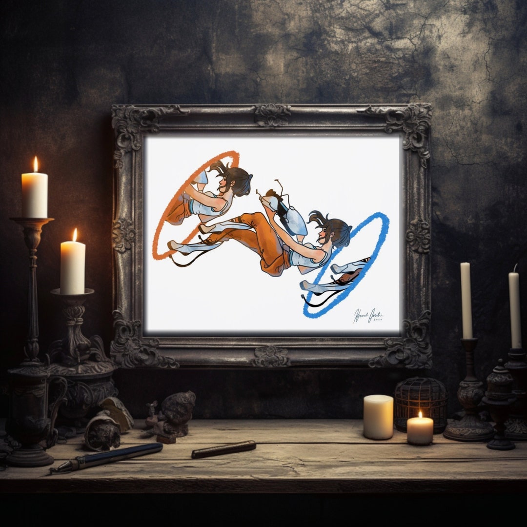 Portal / Portal 2 Chell Falling Art Premium Matte Paper Poster Orange ...