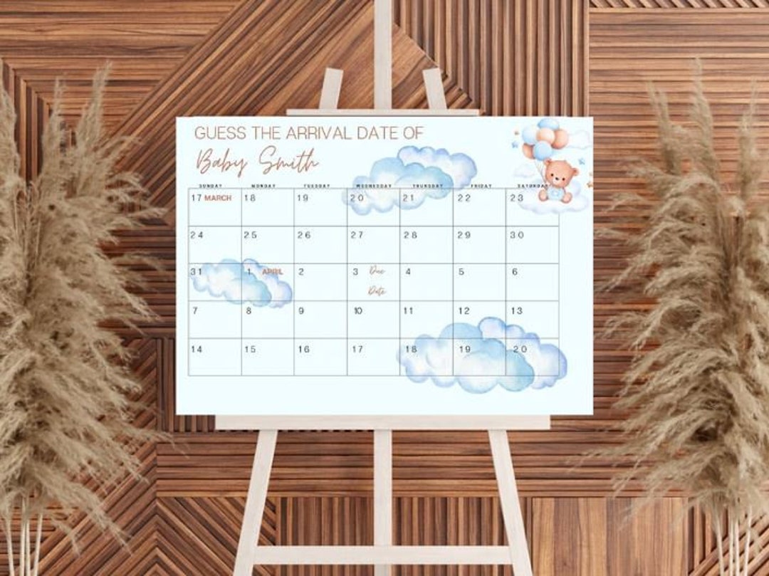 Gender Neutral Guess the Baby Arrival Date, CANVA Template, Cloud and ...