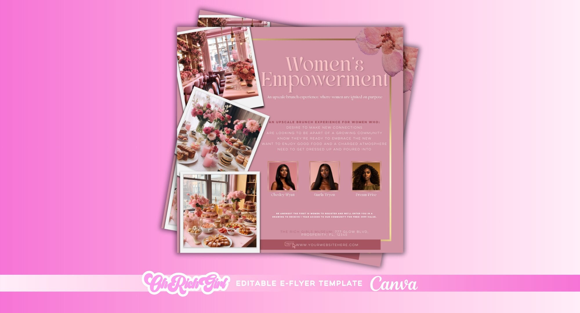 Women's Empowerment Brunch | Conference Flyer | Canva Flyer Template | Customizable | Pink ...