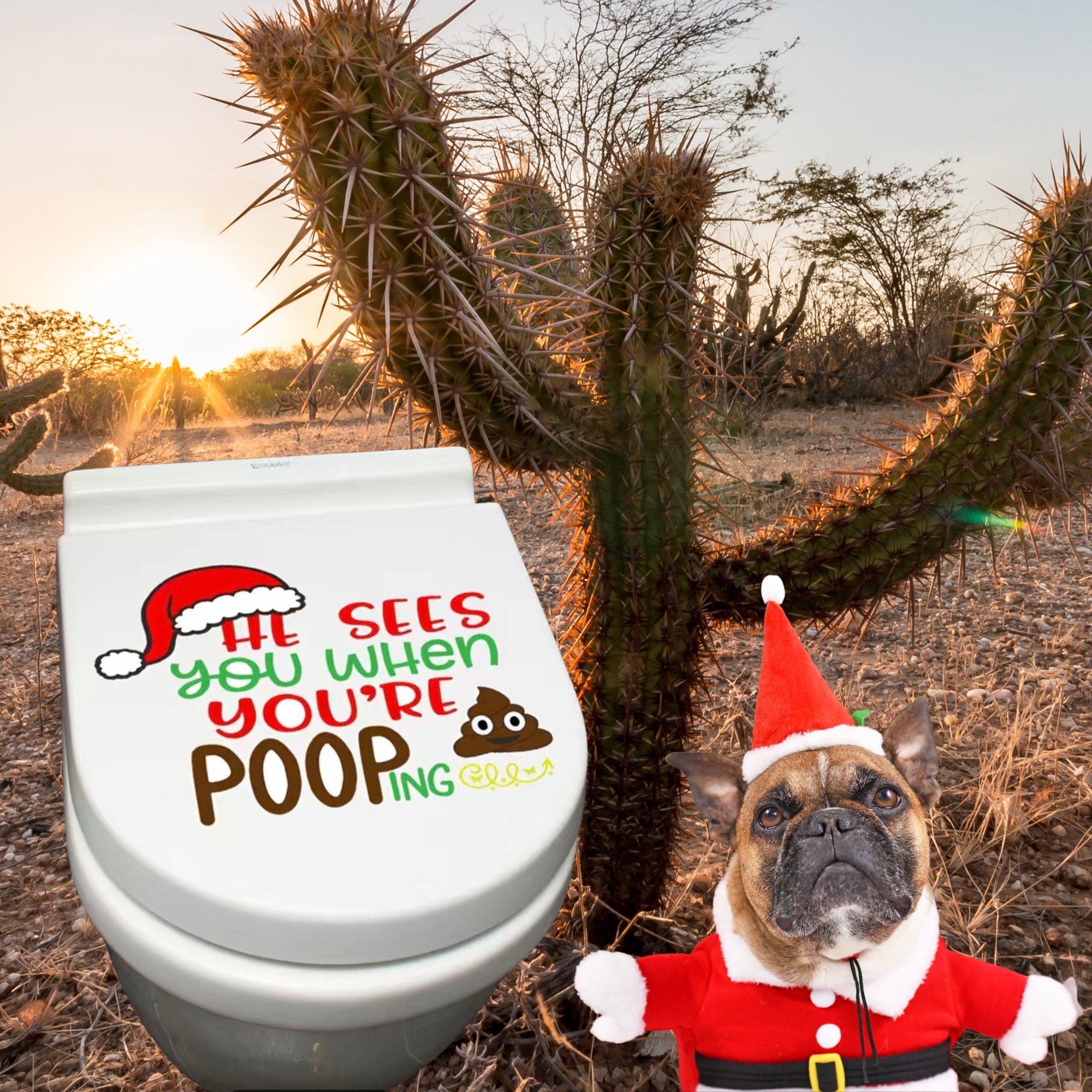 Santa's Hilarious Christmas Toilet Decor he Sees You When You're ...