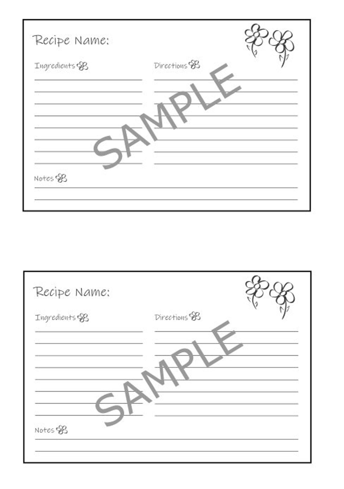 Recipe Card, Spring Recipe Card, PDF, 4x6 Recipe Card, Minimalistic ...