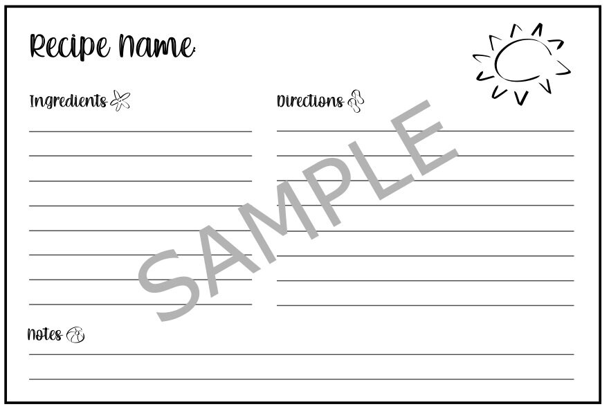 Recipe Card, Summer Recipe Card, PDF, 4x6 Recipe Card, Minimalistic ...