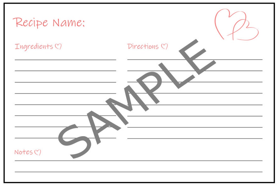 Hearts Recipe Card, Valentines Recipe Card, Recipe Card Template, PDF ...