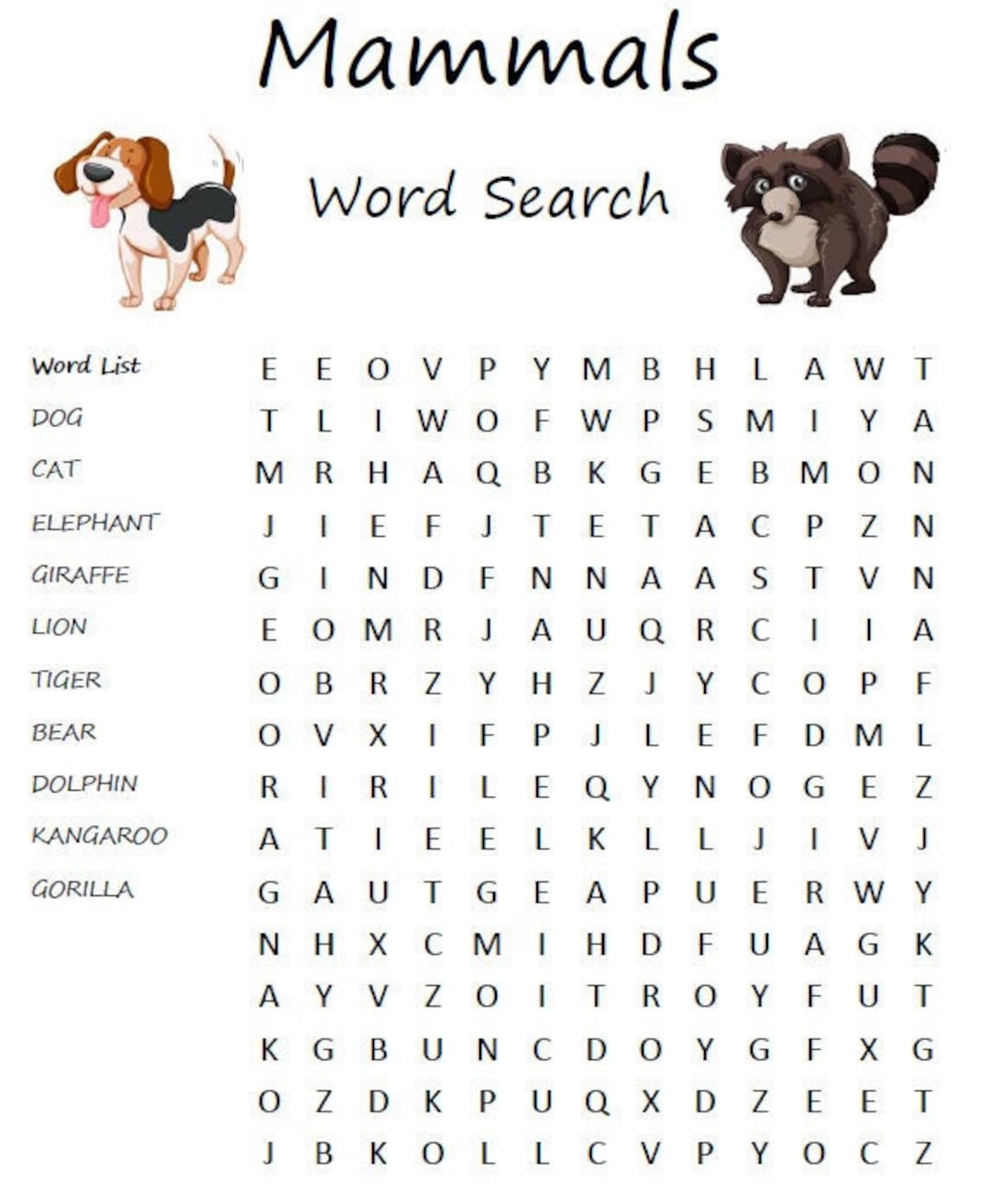 Animal Word Search Pack for Kids, PDF, Digital Download, Wordsearch ...