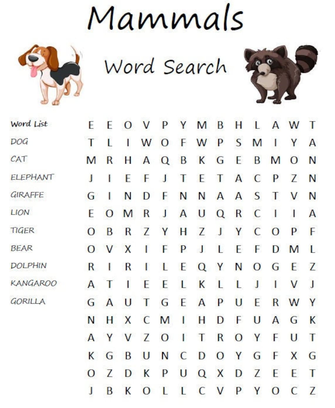 Animal Word Search Pack for Kids, PDF, Digital Download, Wordsearch ...
