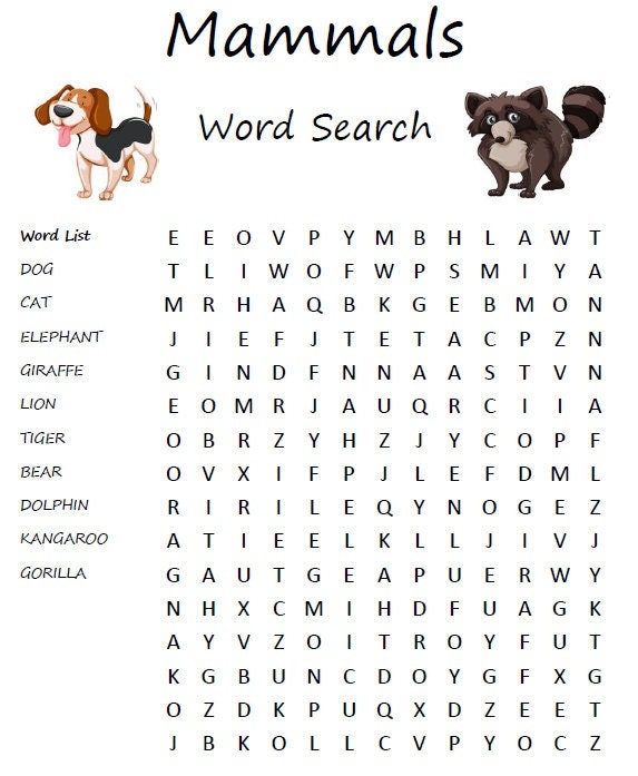 Animal Word Search Pack for Kids, PDF, Digital Download, Wordsearch ...