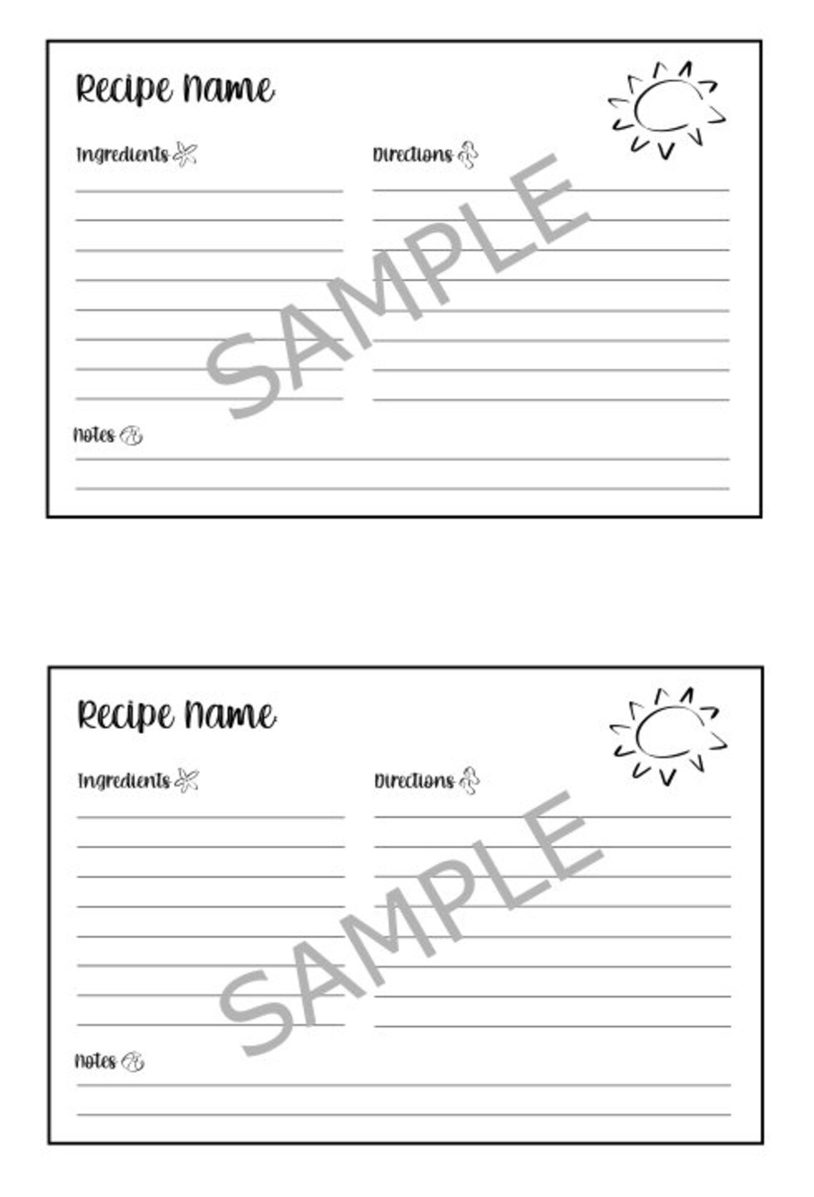 Recipe Card, Summer Recipe Card, PDF, 4x6 Recipe Card, Minimalistic ...