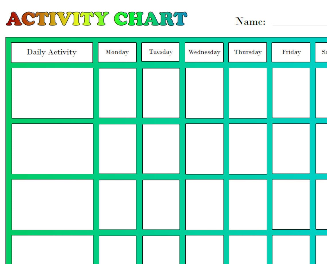 Printable Activity Chart, Kids Activity Chart, Daily Reward Chart, PDF, Downloadable - Etsy