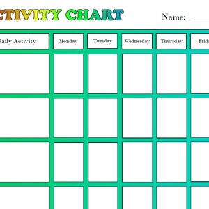 Printable Activity Chart, Kids Activity Chart, Daily Reward Chart, PDF ...