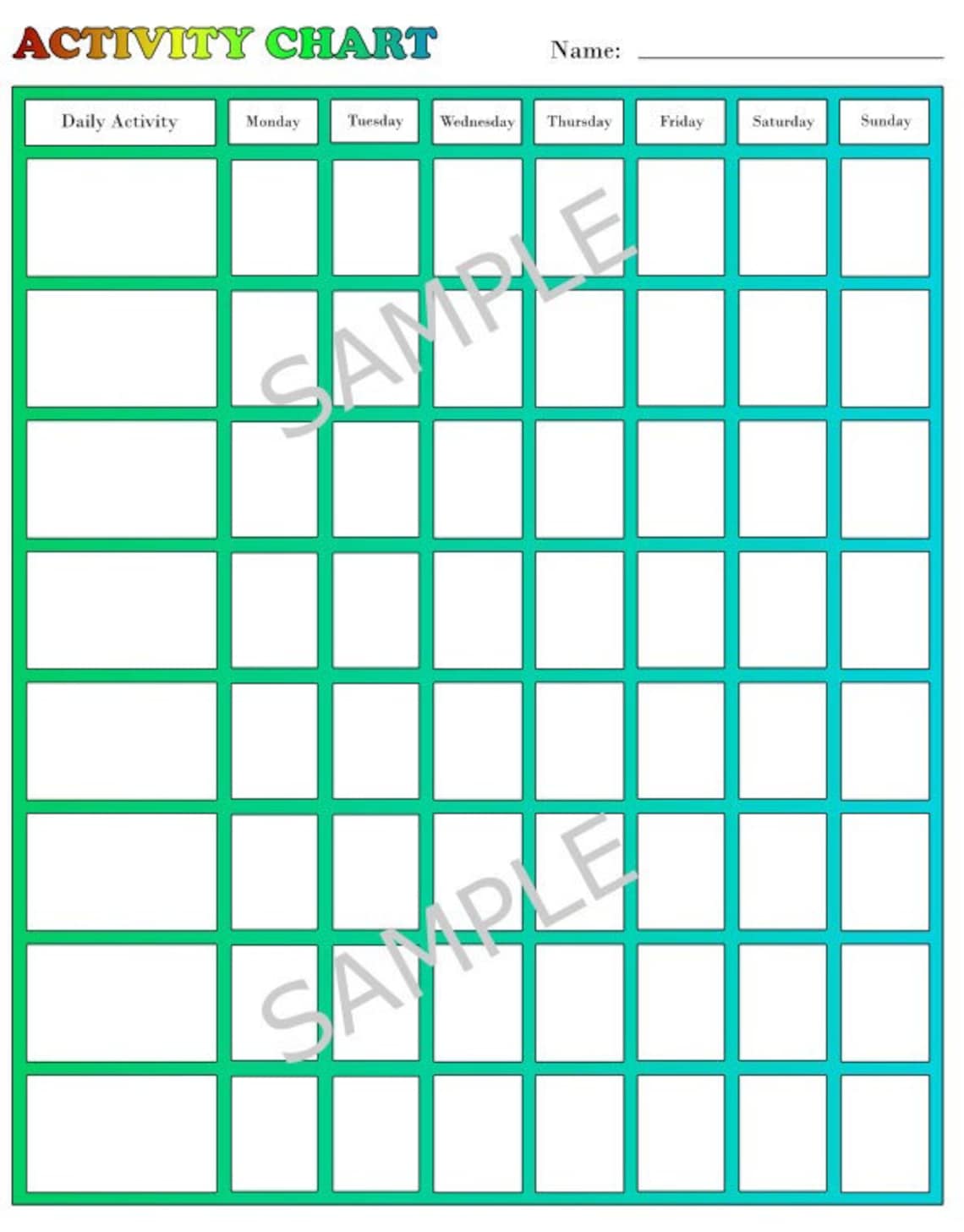 Printable Activity Chart, Kids Activity Chart, Daily Reward Chart, PDF ...