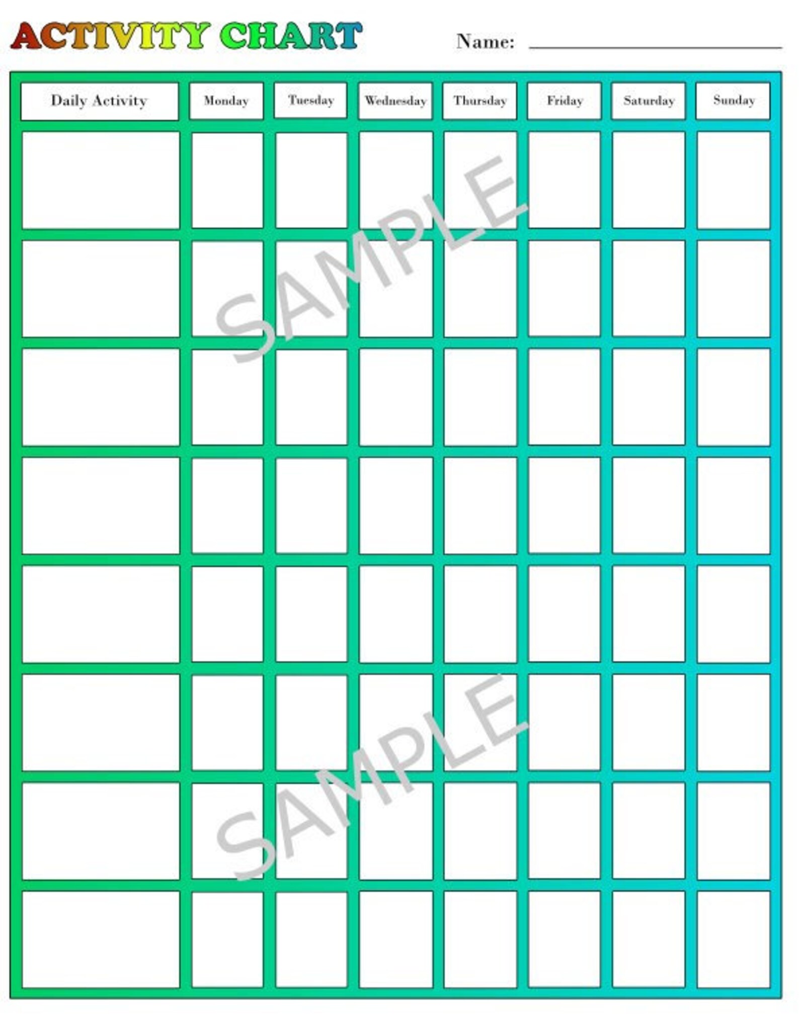 Printable Activity Chart, Kids Activity Chart, Daily Reward Chart, PDF ...