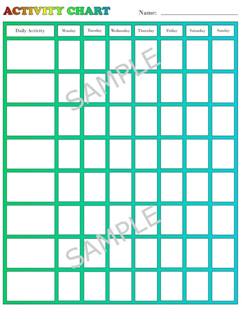 Printable Activity Chart, Kids Activity Chart, Daily Reward Chart, PDF ...