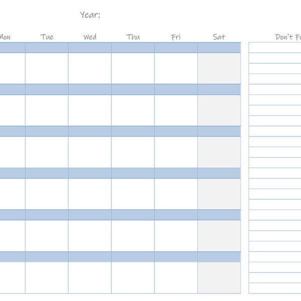 Empty Month Calendar - Etsy