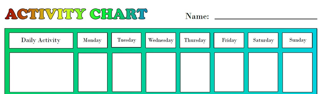 Printable Activity Chart, Kids Activity Chart, Daily Reward Chart, PDF ...