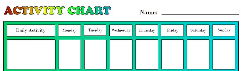 Printable Activity Chart, Kids Activity Chart, Daily Reward Chart, PDF ...