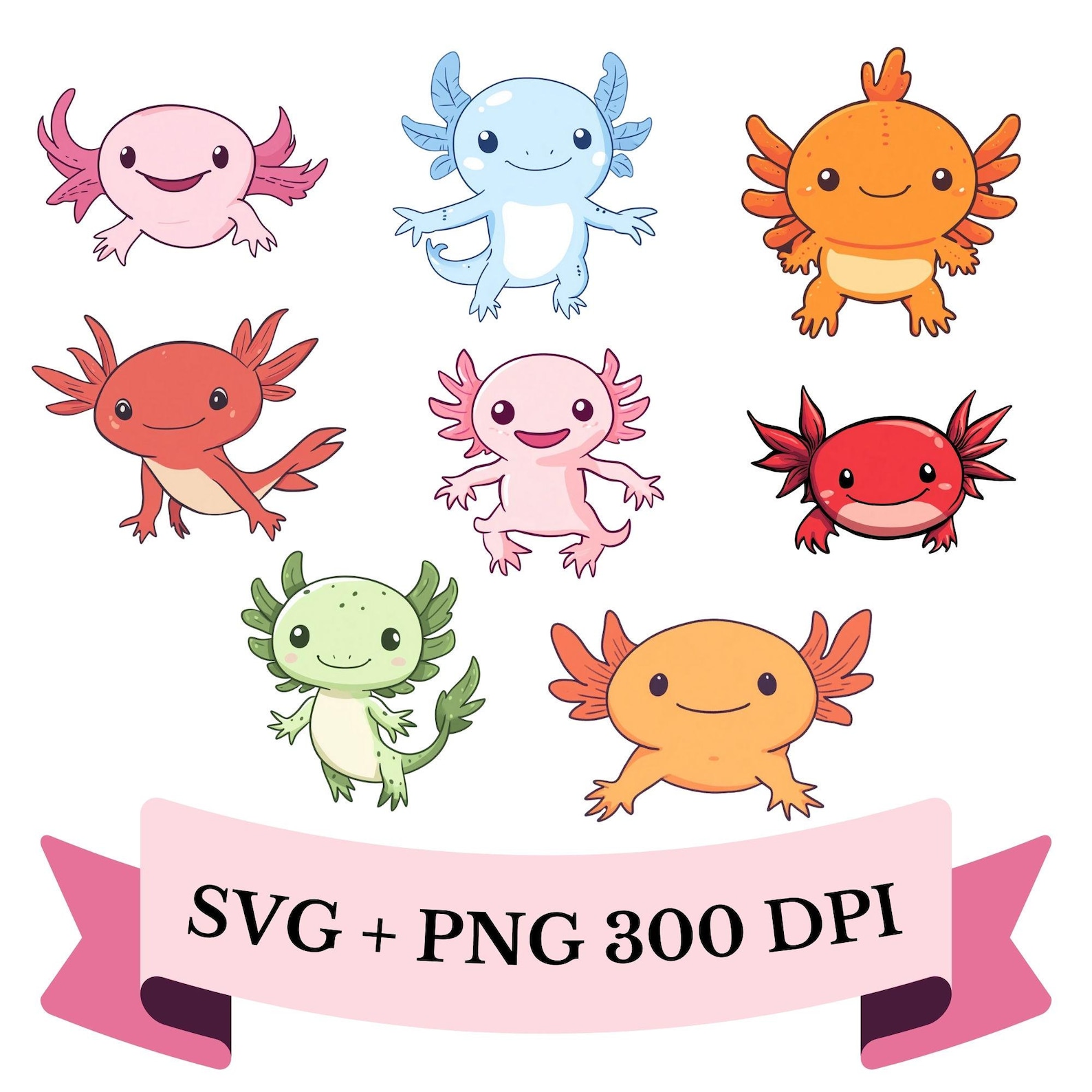 8 AXOLOTLS SVG PNG, Axolotl Digital Png, Axolotl Art, Salamander Svg ...