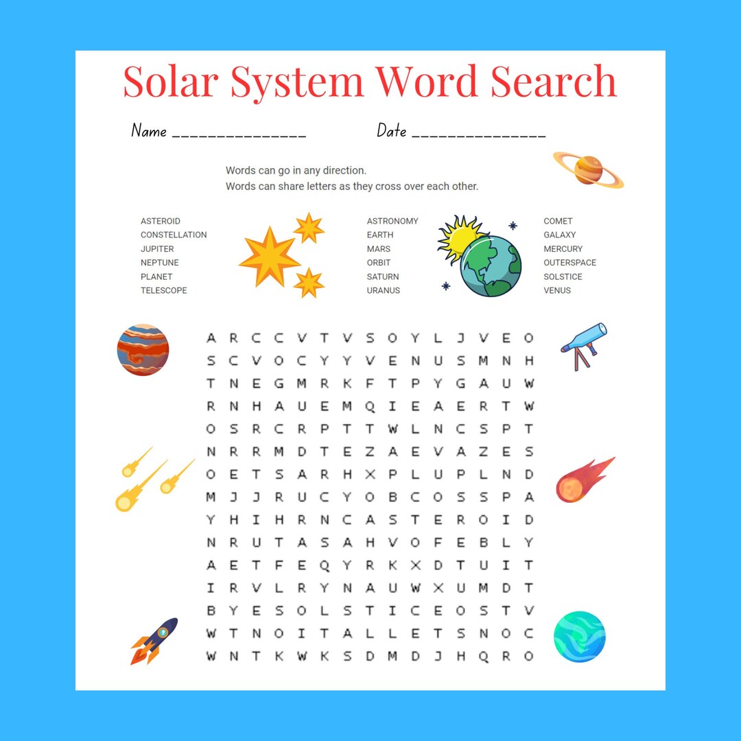 Sopa de Letras del Sistema Solar Sopa de Letras de Planetas - Etsy México