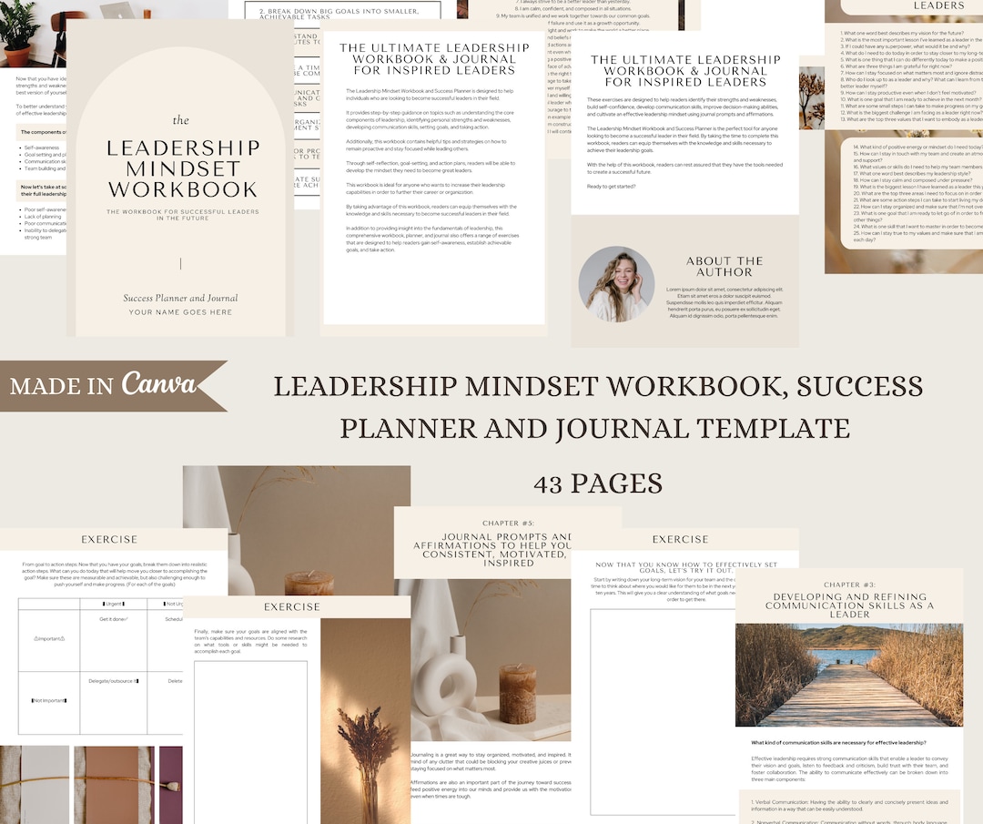 Leadership Mindset Workbook, Success Planner and Journal Template ...