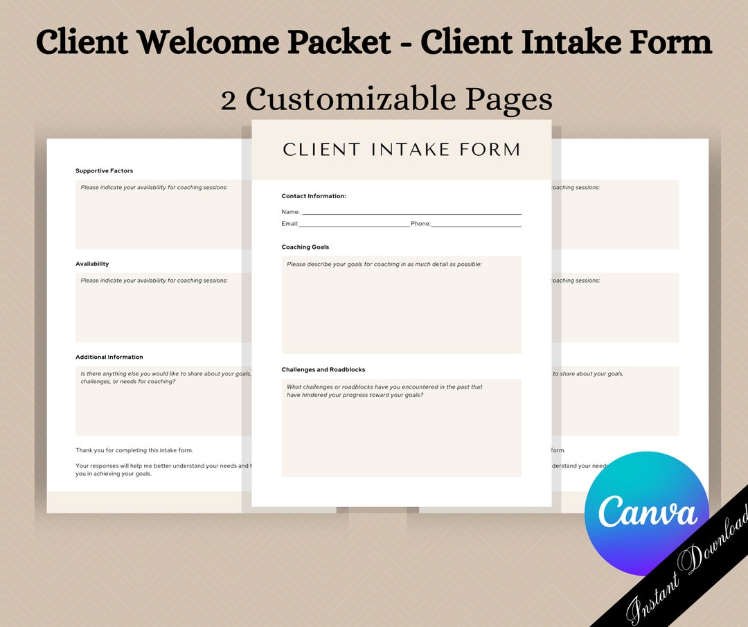 Client Welcome Packet Client Intake Form, Client Welcome Packet ...