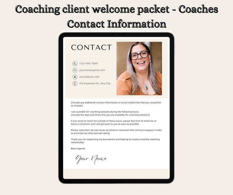 Coaching Client Welcome Packet - Coaches Contact Information | Client ...