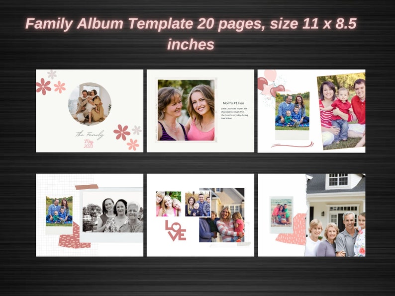 Editable Family Photo Album or Mother's Day Template, 20 Pages, 11 X 8. ...