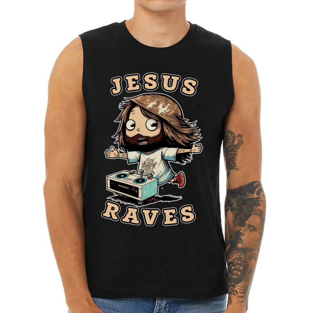 Jesus Raves Men's Muscle Tank Cute Character Men's Sleeveless T-shirt ...