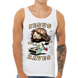 Jesus Raves Tank Cute Character Workout Tank Graphic Jersey Tank - Etsy