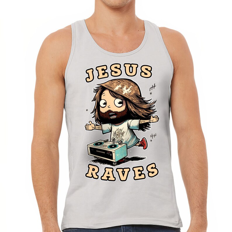 Jesus Raves Tank Cute Character Workout Tank Graphic - Etsy