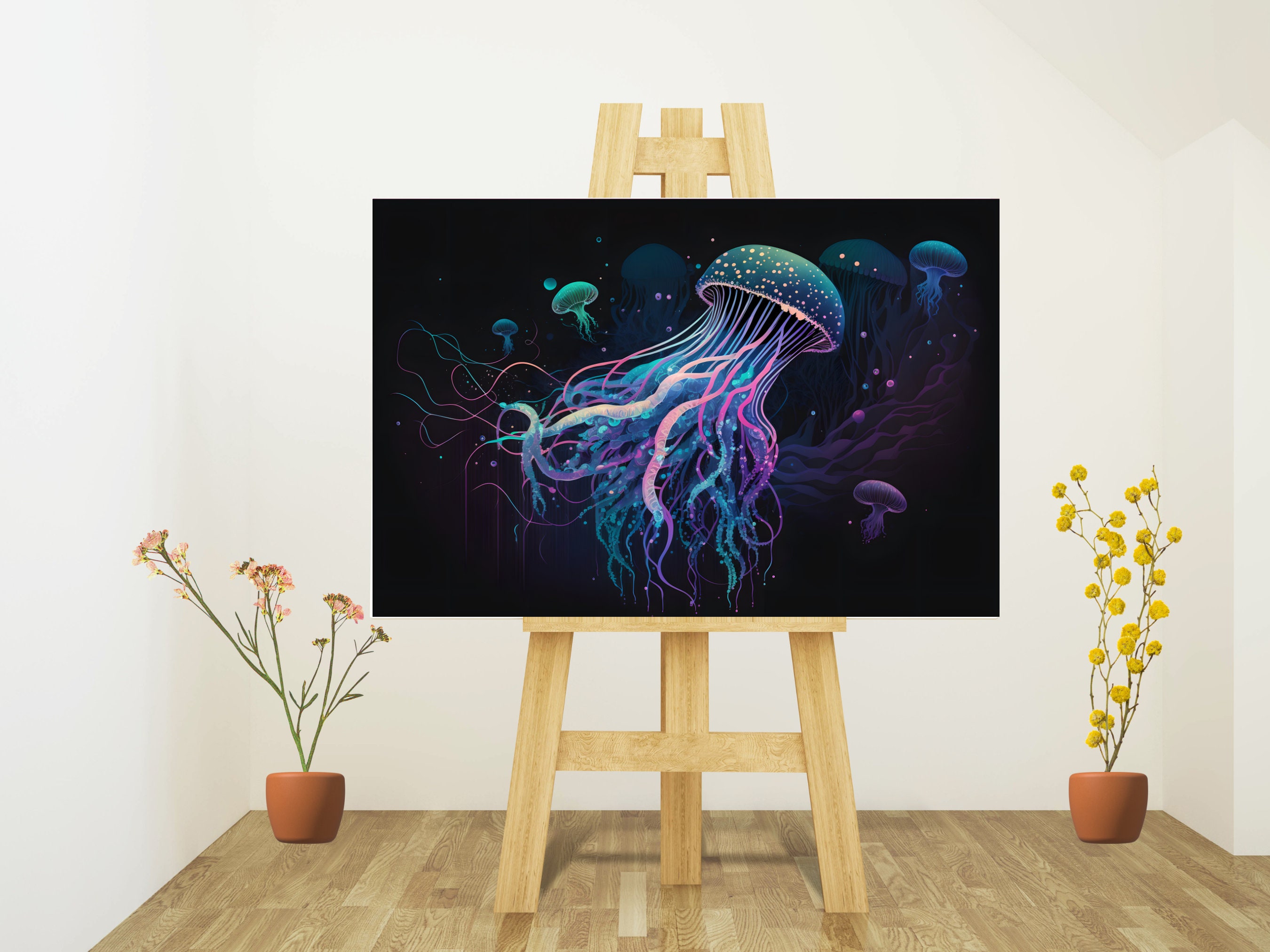 Neon Jellyfish Art Print, Vaporwave Synthwave Poster (digital Download ...