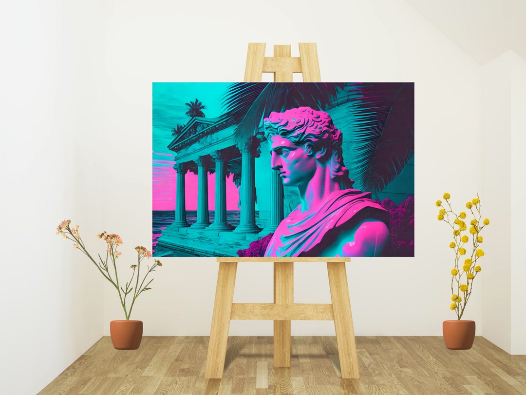 Vaporwave Roman Statue Art Print, Retro Neon Decor (digital Download ...